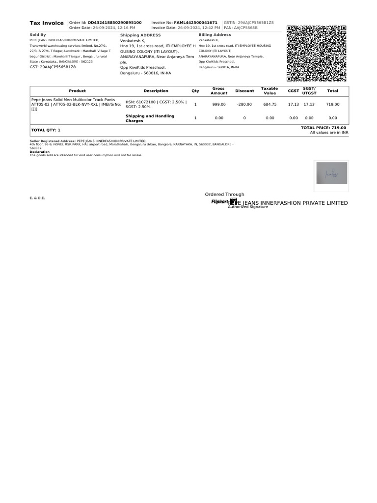 Tax Invoice: Product Description Qty Gross Amount Discount Taxable ...