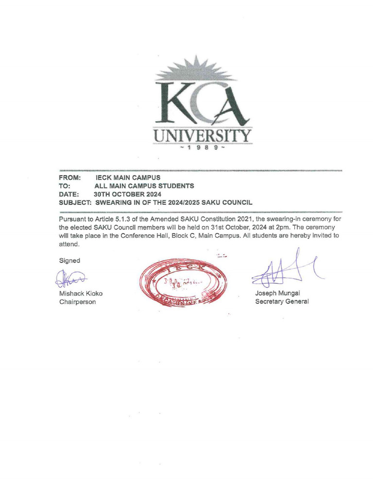 Ieck Memo - Saku Council Swearing in Ceremony | PDF