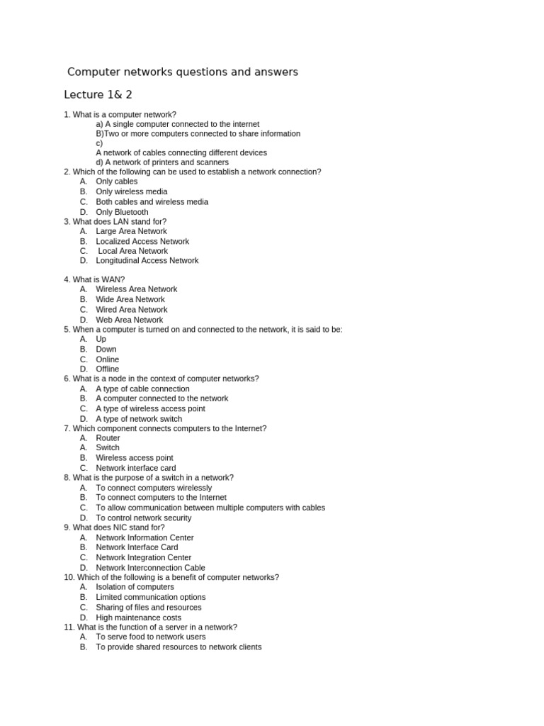 Computer Networks Questions and Answers-2 | PDF | Osi Model | Internet Protocol Suite