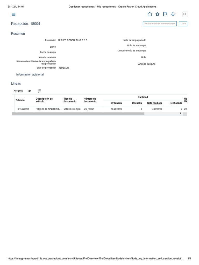 Recepción 18004 - OC - 10251 | PDF