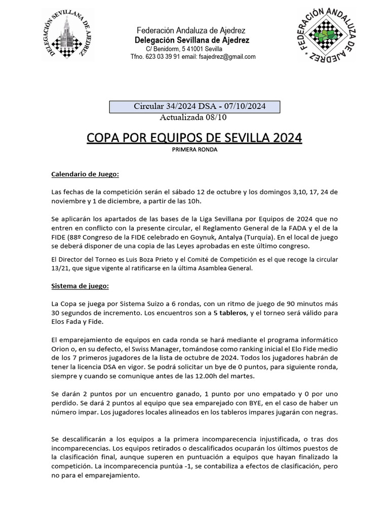Copa Por Equipos de Sevilla 2024: Circular 34/2024 DSA - 07/10/2024 | PDF | Sevilla ...