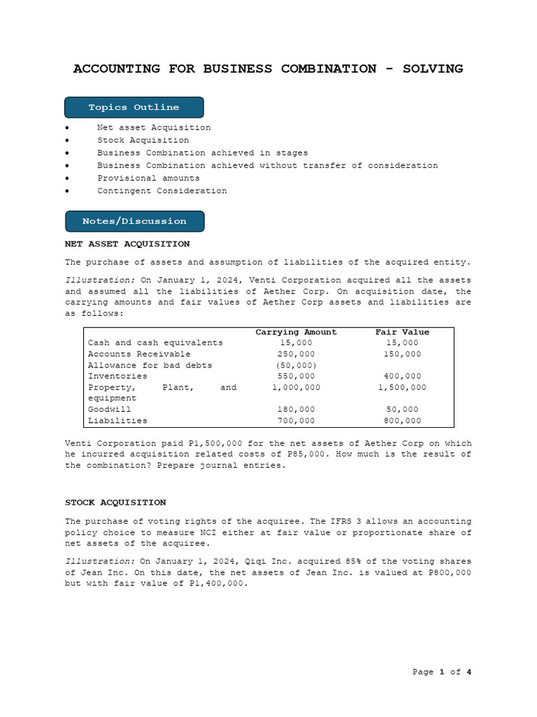 02S Business Combination Solving | PDF | Fair Value | Goodwill (Accounting)