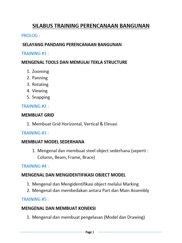 Silabus Training Tekla Structure 2023 | PDF | Seni | Teknologi & Rekayasa