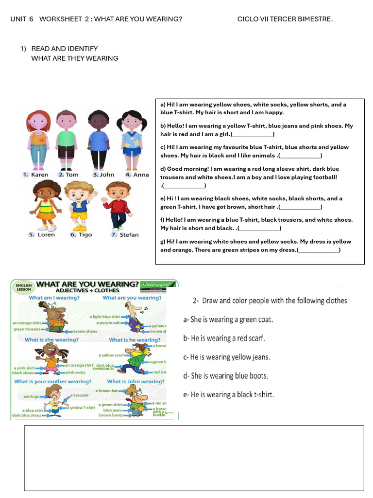 Unit 6 Worksheet 2 What Are You Wearing | PDF | Uniforms | Human Appearance