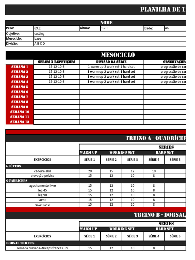 PLANILHA-Treino | PDF | Músculo | Tempo