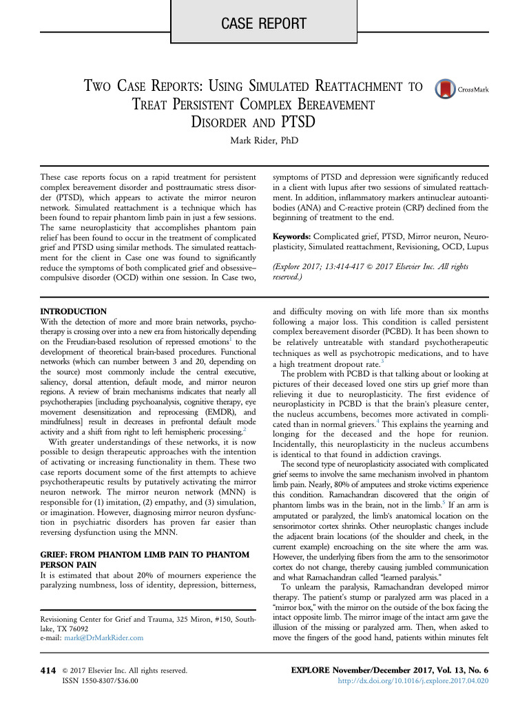 Using Simulated Reattachment To Treat Persistent Complex Bereavement ...