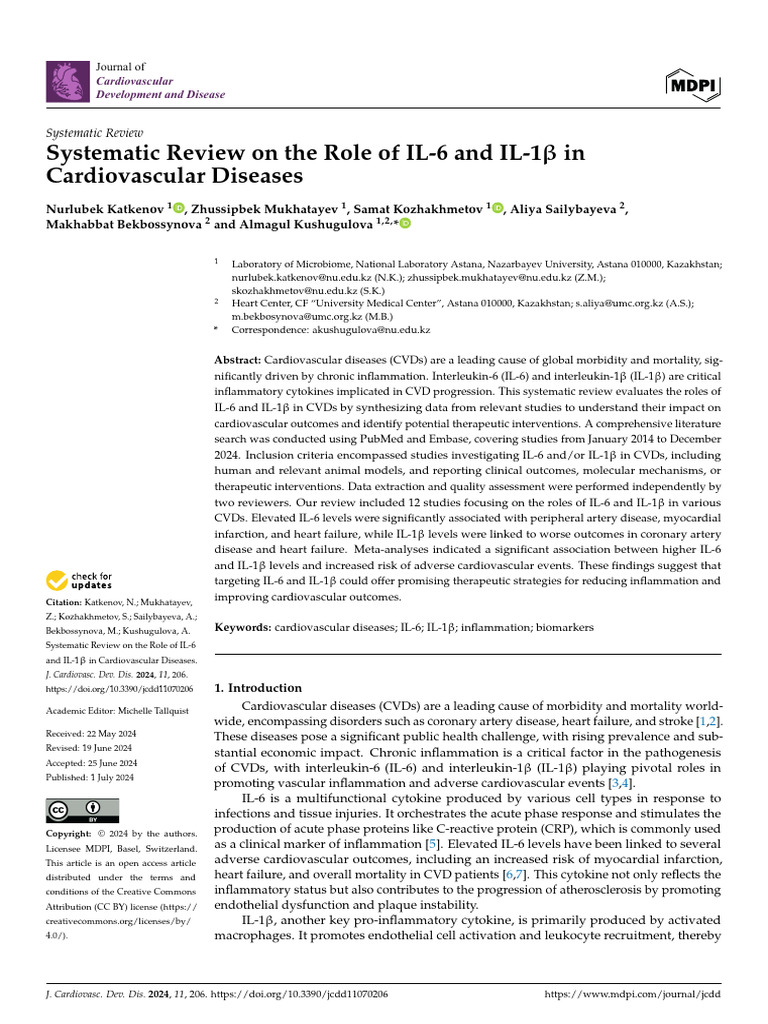 Systematic Review on the Role of IL-6 and IL-1β in Cardiovascular ...
