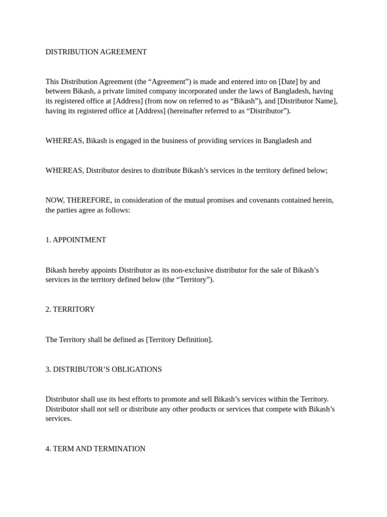 Bikash Distribution Agreement | PDF