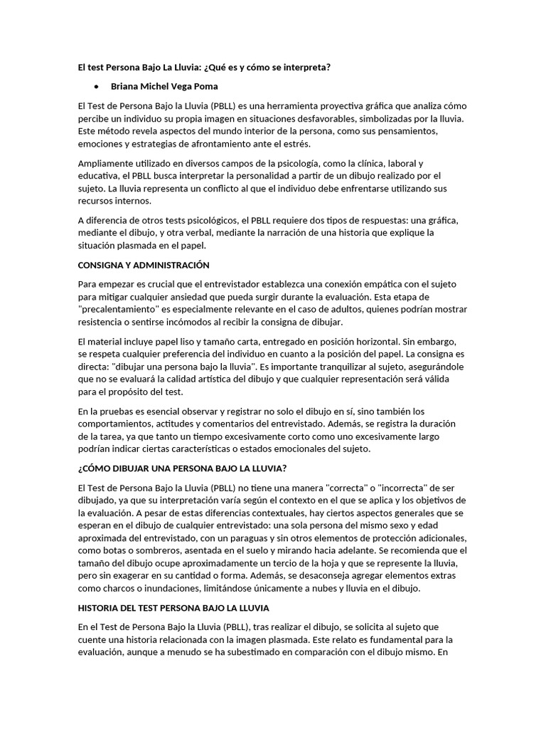 Test Persona Bajo la Lluvia: Guía e Interpretación | PDF | Sicología ...
