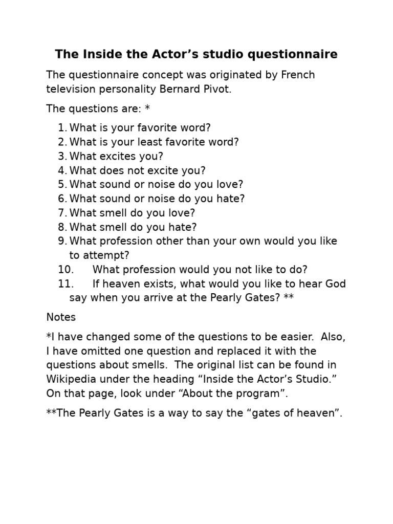 Actor Studio Questions | PDF