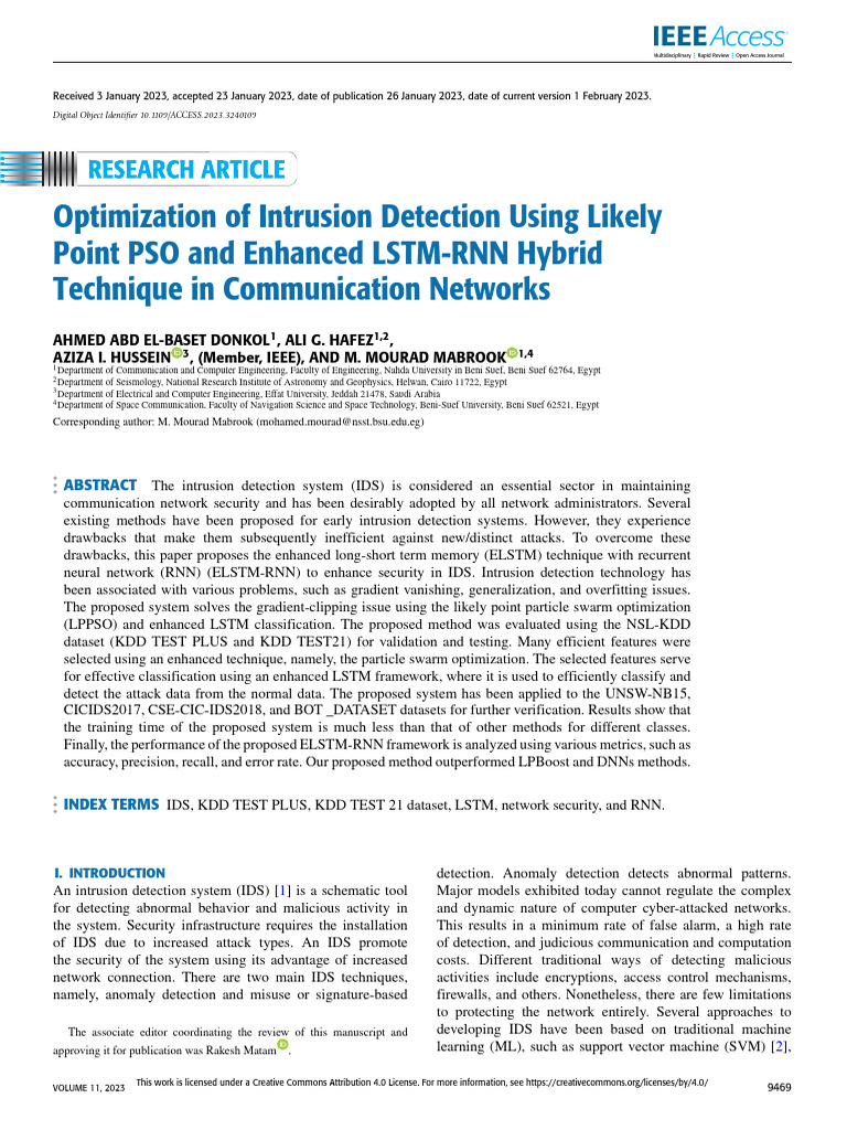 Optimization Of Intrusion Detection Using Likely Point Pso And Enhanced Lstm Rnn Hybrid
