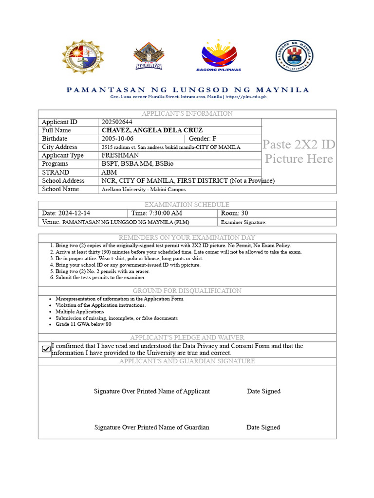 PLMAT Test Permit | PDF