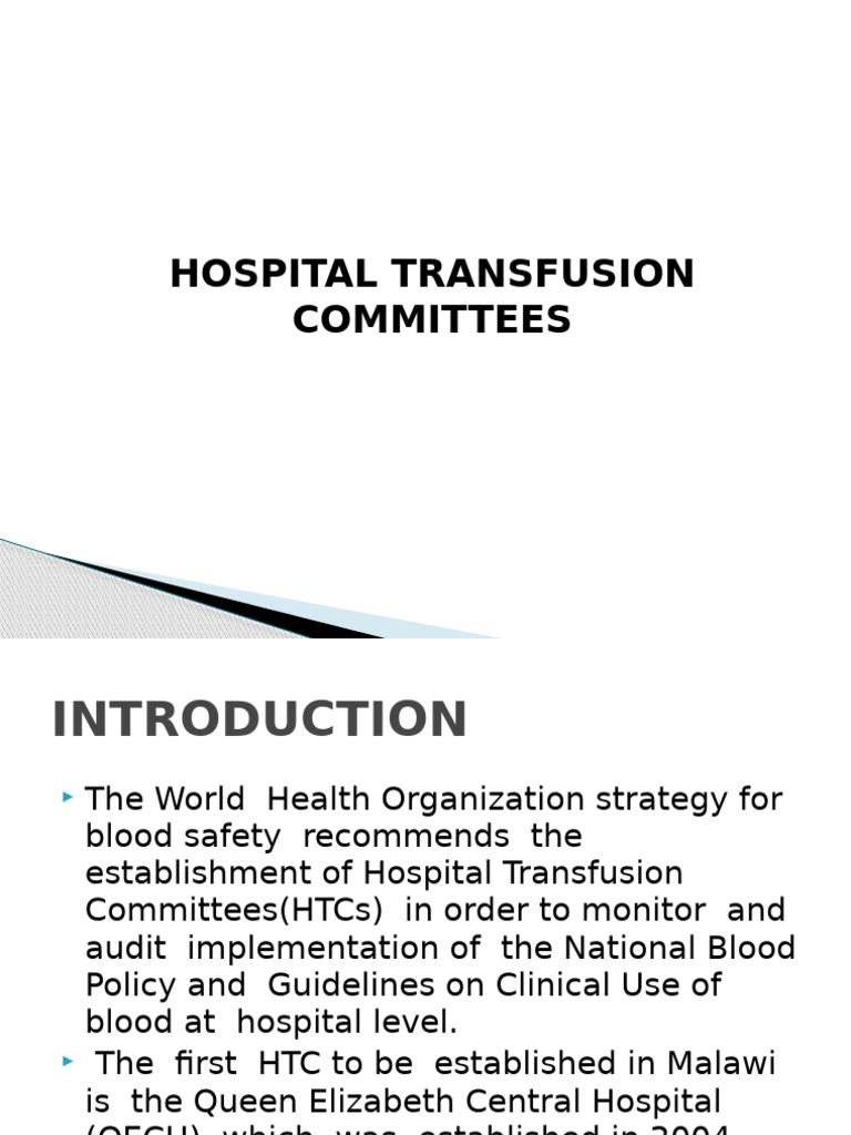 HTC ToRs Presentation | PDF | Blood Transfusion | Hospital