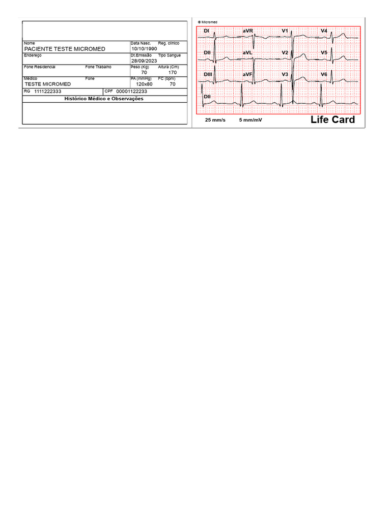 Exame de ECG (Wincardio LifeCard) | PDF