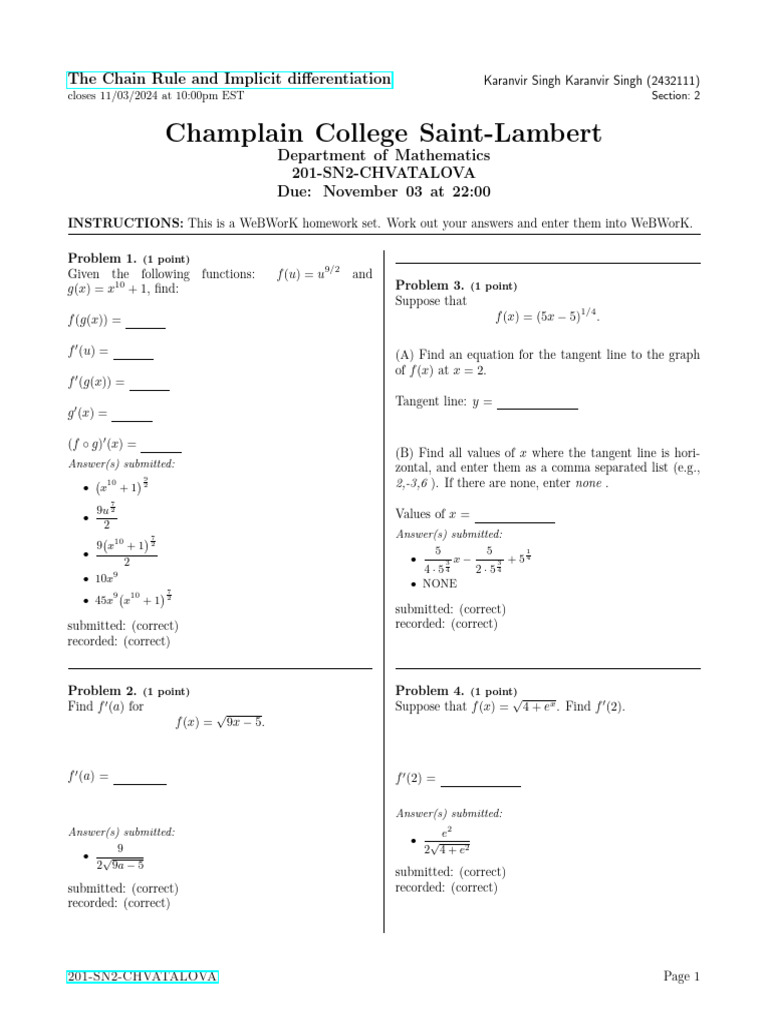 201-SN2-CHVATALOVA.2432111.The Chain Rule and Implicit Differentiation | PDF | Tangent | Geometry