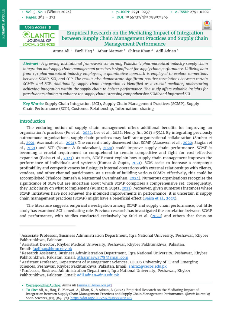 Amna Ali, Fazli Haq, Athar Marwat, Shiraz Khan, Adil Adnan (2024) | PDF ...