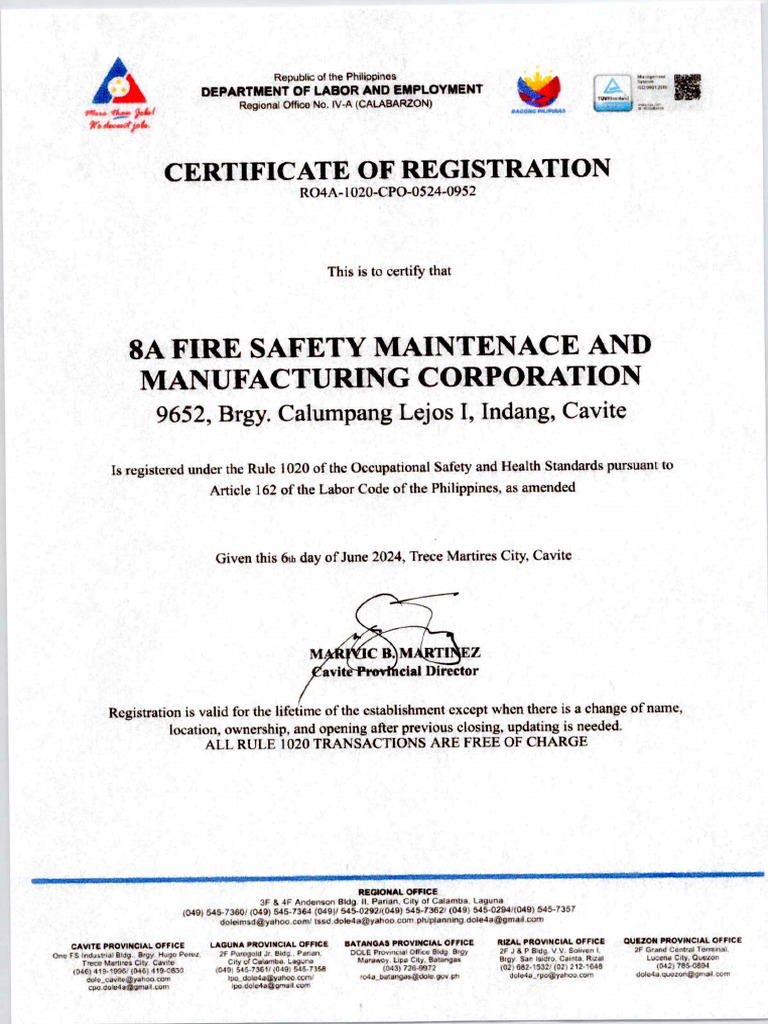 (Dole Certificate) 8a Fire Safety Maintenance & Manufacturing Corp. | PDF