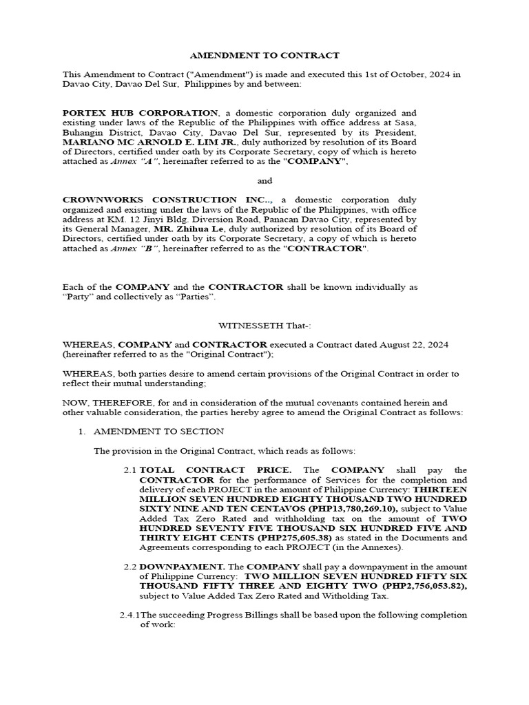 Crownworks AMENDMENT CONTRACT - 1 | PDF | Value Added Tax | Taxes
