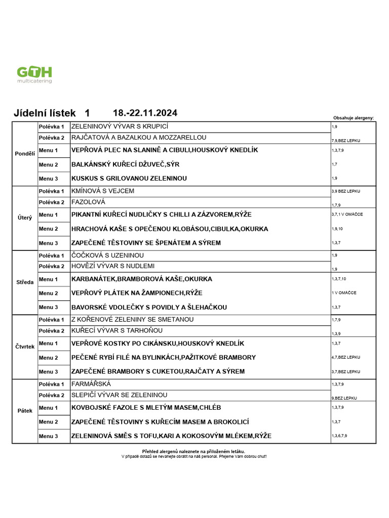 Jídelní Lístek 1: Zeleninový Vývar S Krupicí Rajčatová A Bazalkou A ...