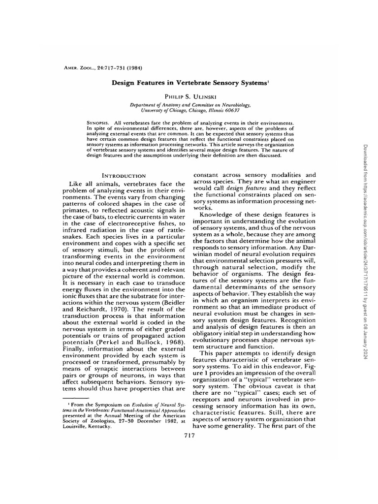 4.1 Ulinski, P.S. (1984) Design Features in Vertebrate Sensory Systems ...