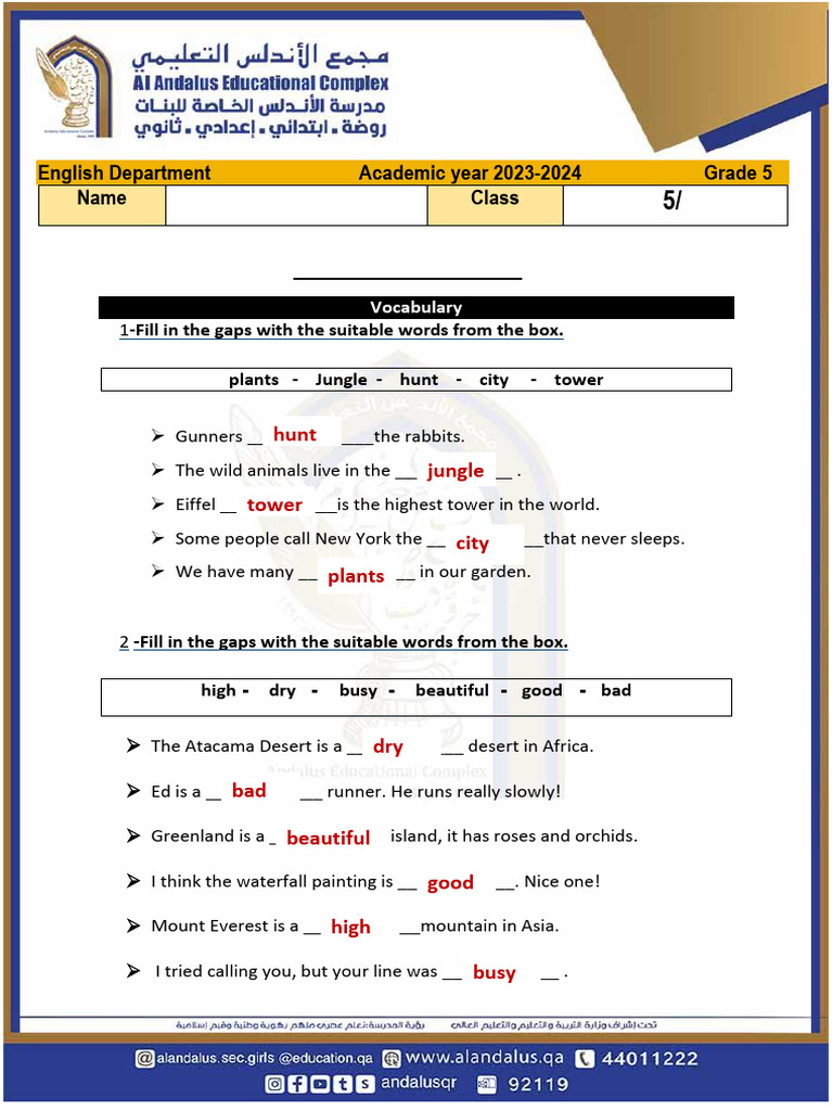 Grade (5) - Module 3 Test - Answered | PDF | Language Arts & Discipline ...