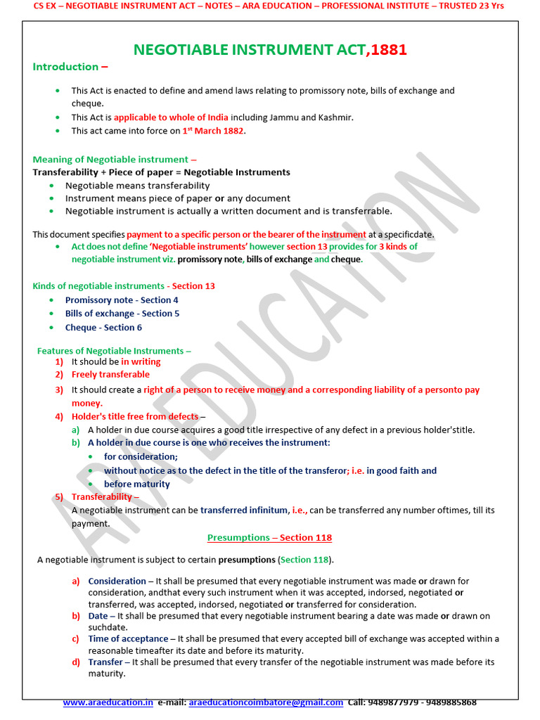 JIGL-18-Chapter-Negotiable Instruments Act, 1881 | PDF | Negotiable Instrument | Cheque