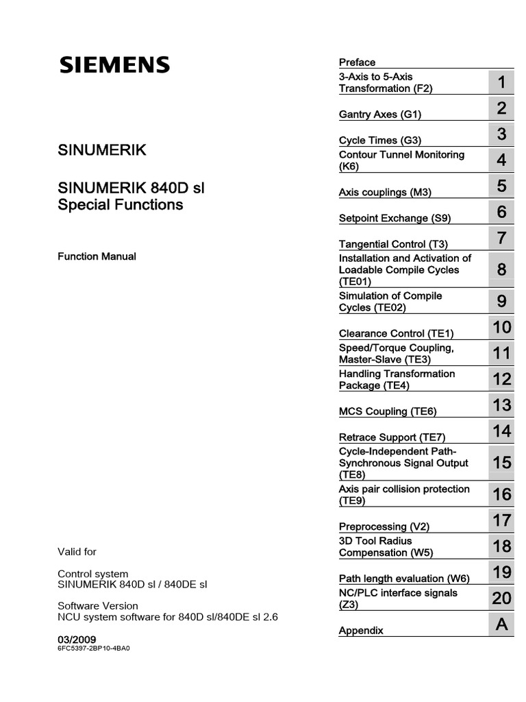 Sinumerik Sinumerik 840D SL Special Functions: 6FC5397-2BP10-4BA0 | PDF | Rotation | Data Type