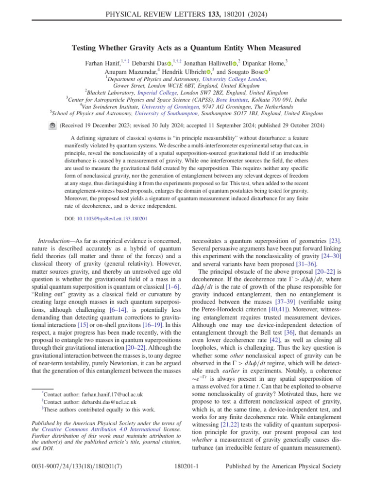 PhysRevLett.133.180201 | PDF | Quantum Entanglement | Interferometry
