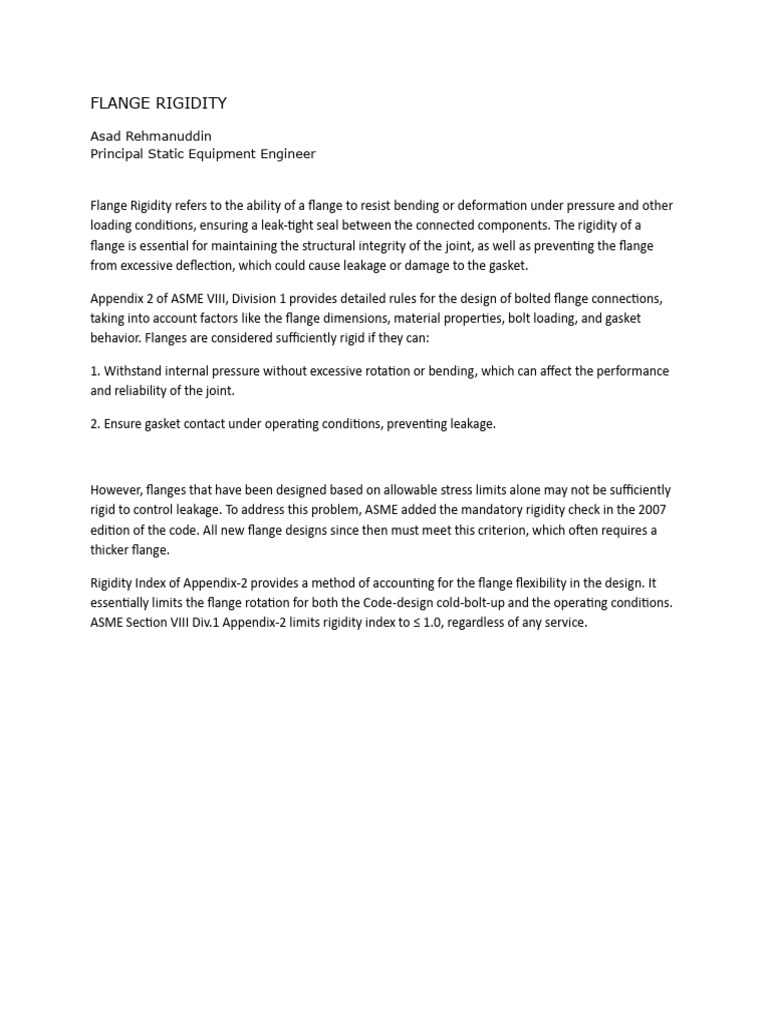 Flange Rigidity - ASME VIII Div.1 Appendix 2 | PDF | Stiffness ...