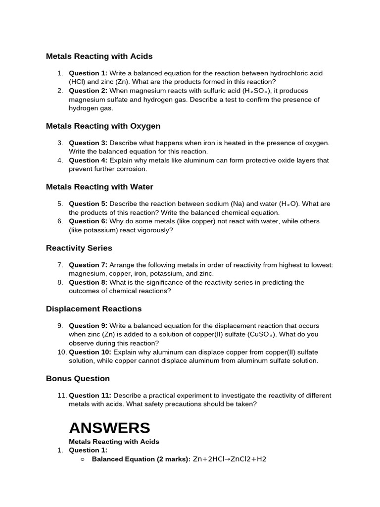Chemistry Questions | PDF | Chemical Reactions | Magnesium