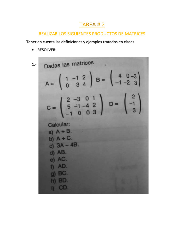 TAREA 1.2 Producto de Matrices | PDF