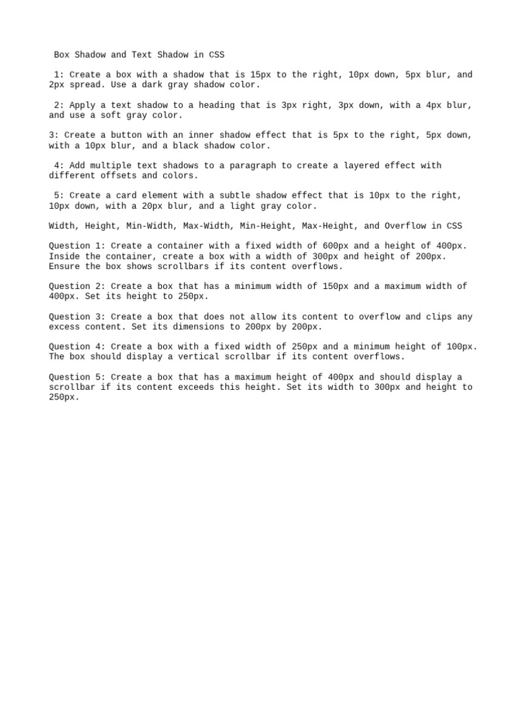 CSS Shadows & Box Dimensions Guide | PDF