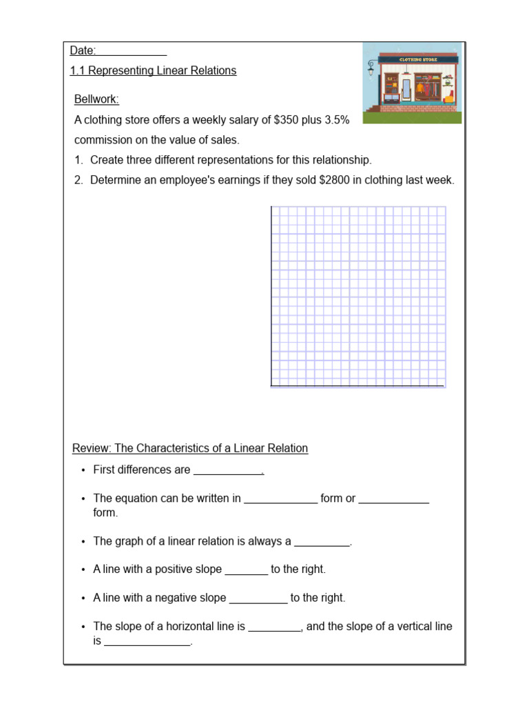 MPM 2D 1.1 Representing Linear Relations | PDF | Equations | Mathematics