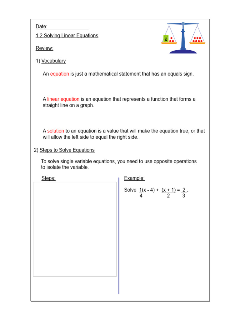 MPM 2D 1.2 Solving Linear Equations | PDF | Teaching Methods & Materials