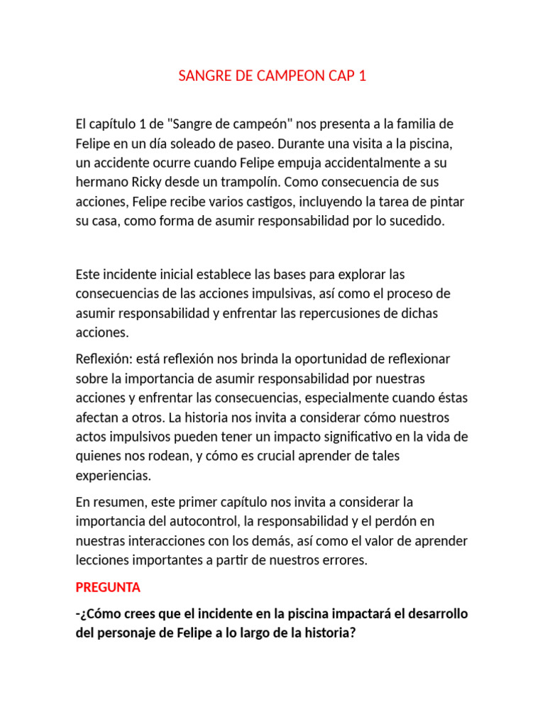 Sangre de Campeon Cap 1 Resumen | PDF