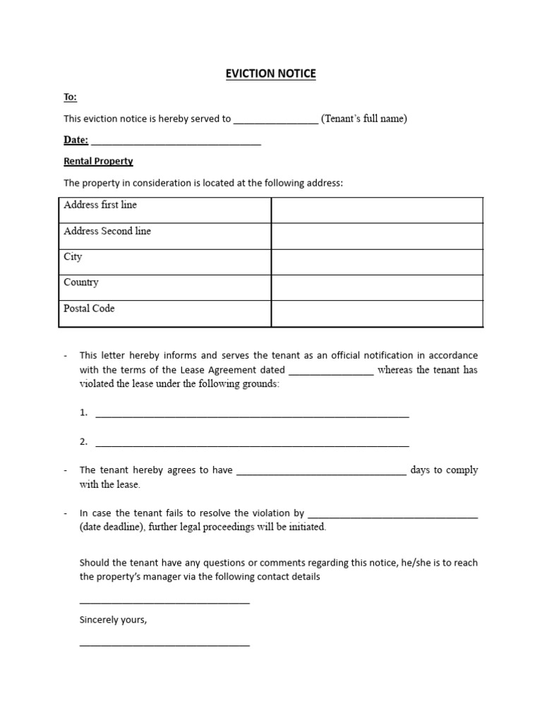 Official Eviction Notice Template | PDF