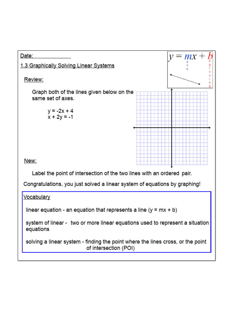 MPM 2D 1.3 Graphically Solving Linear Systems | PDF | Teaching Methods ...