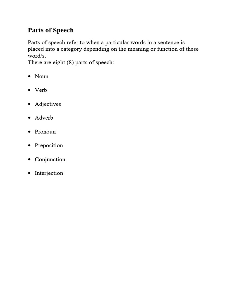 Parts of Speech Lesson 1.1 | PDF | Part Of Speech | Verb