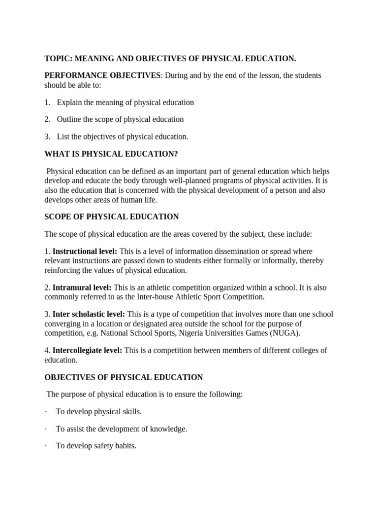 Week 1 Physical Education Note | PDF