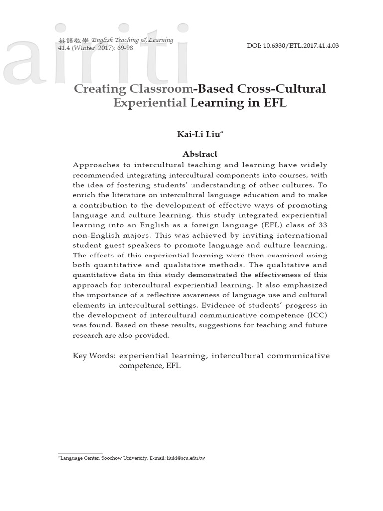 Cross-Cultural Learning in EFL Classrooms | PDF | Cross Cultural ...