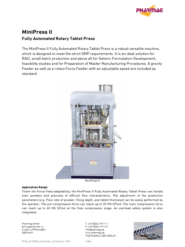 Phg 40 02300 Minipress II e.pdf Press برس المختبر | PDF | Tablet (Pharmacy)