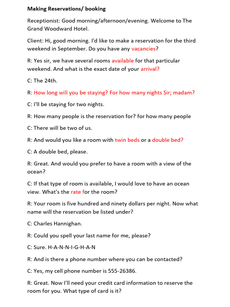 Making Reservations | PDF | Hospitality Industry | Hotel