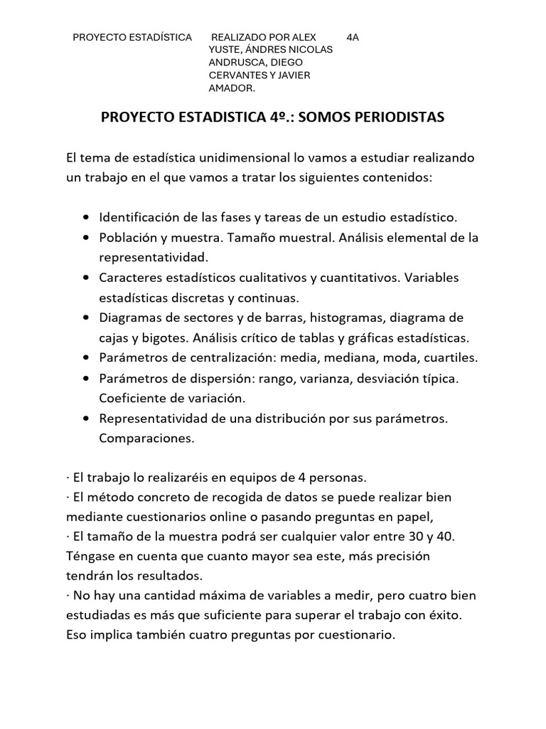 PROYECTO ESTADISTICA 4ºa-ALEX YUSTE, JAVIER AMADOR, ANDRES ANDRUSCO ...