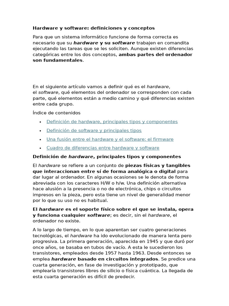 Definición de hardware y software | PDF | Hardware de la computadora ...