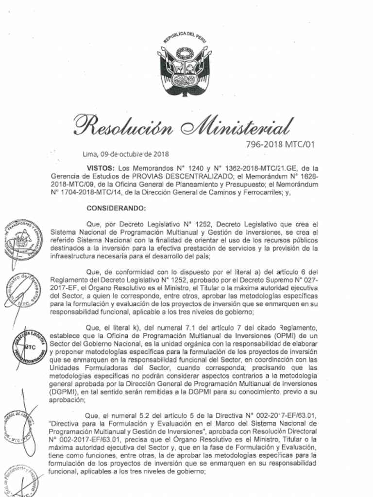 R.M. N 796-2018-MTC-01 | PDF