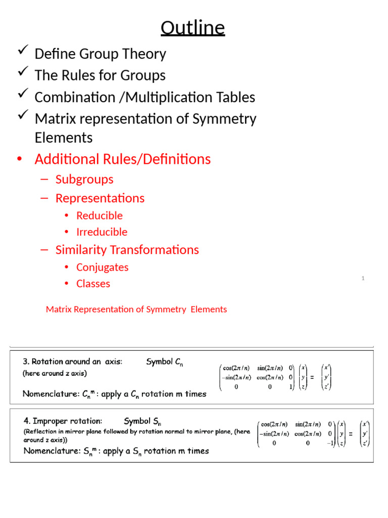 Lecture5 Symmetry SC | PDF | Group (Mathematics) | Matrix (Mathematics)