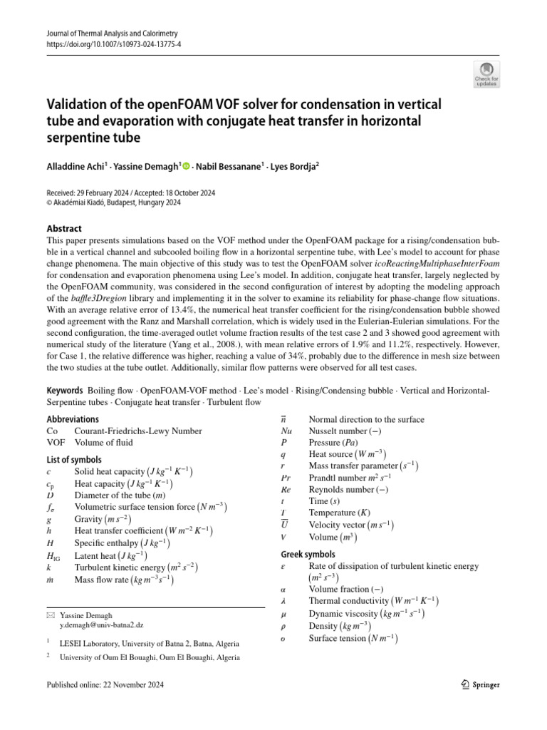 Validation of The Openfoam Vof Solver For Condensation in Vertical Tube ...