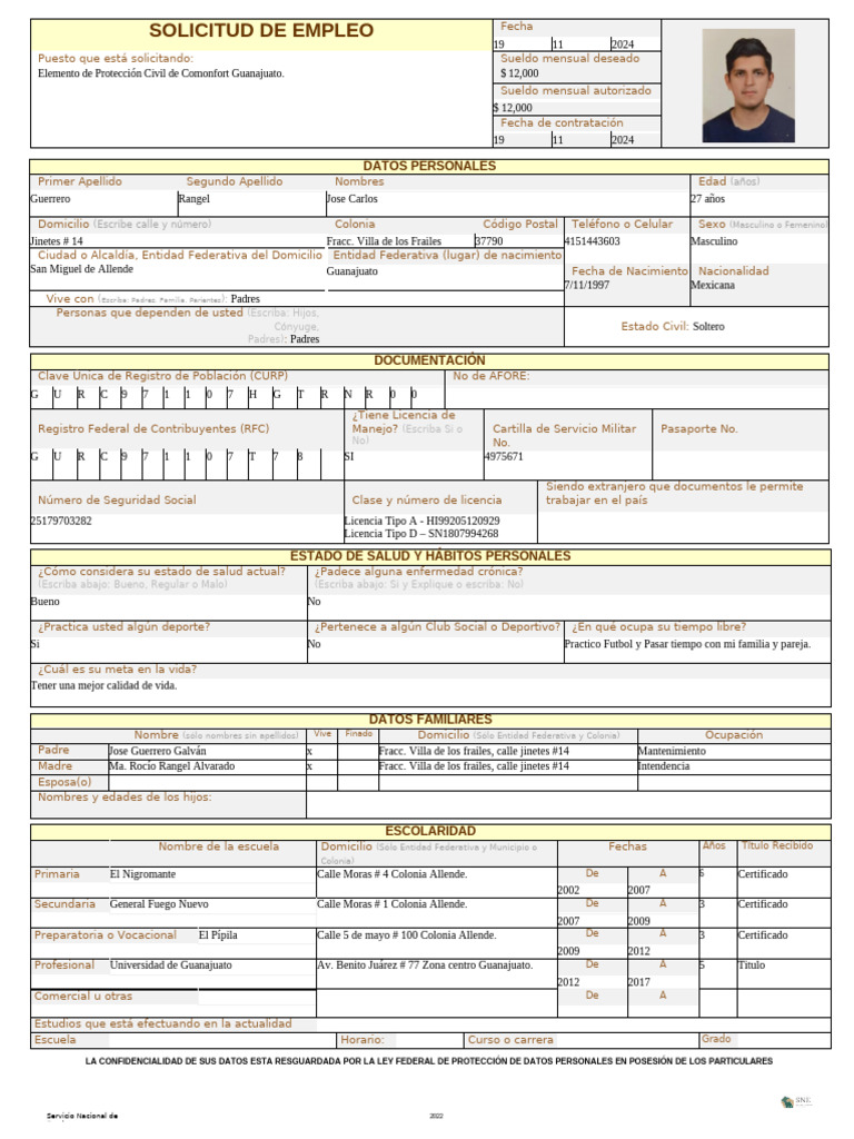 Sne Solicitud de Empleo Plantilla PDF | PDF