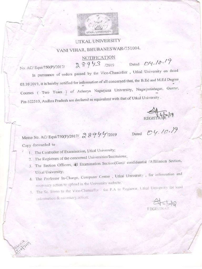 Equvalence Letter Utkal To Nagarjuna 1 | PDF