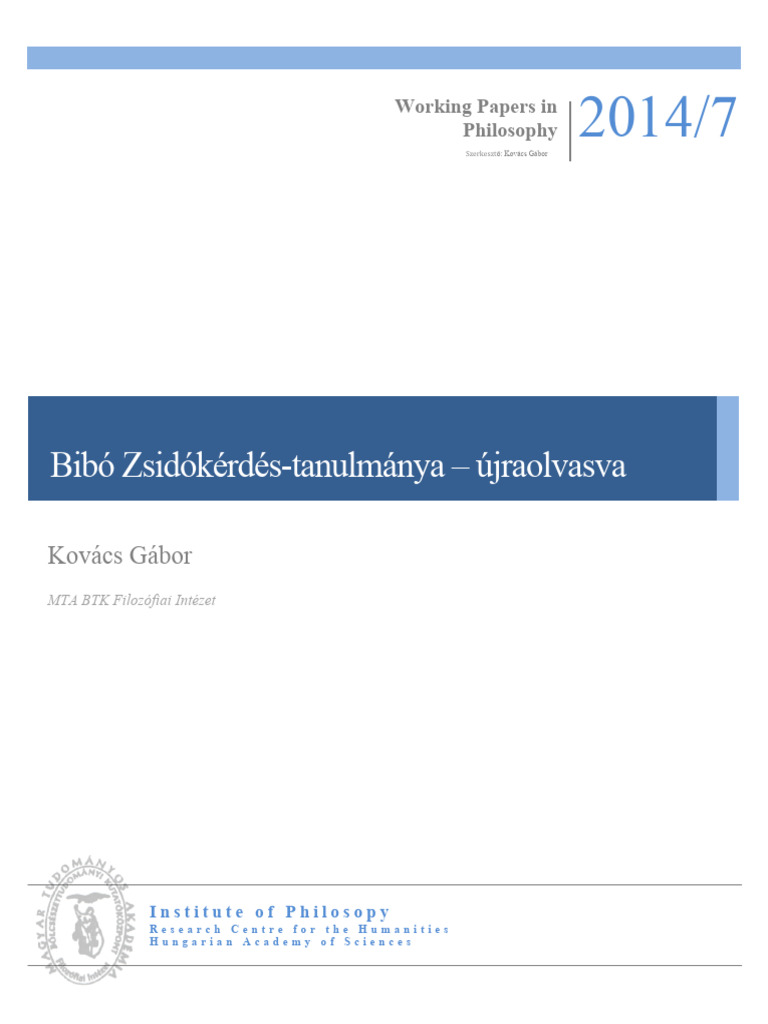 2014 07 Kovacs Gabor Bibo Zsidokerdes-Tanulmanya Ujraolvasva | PDF